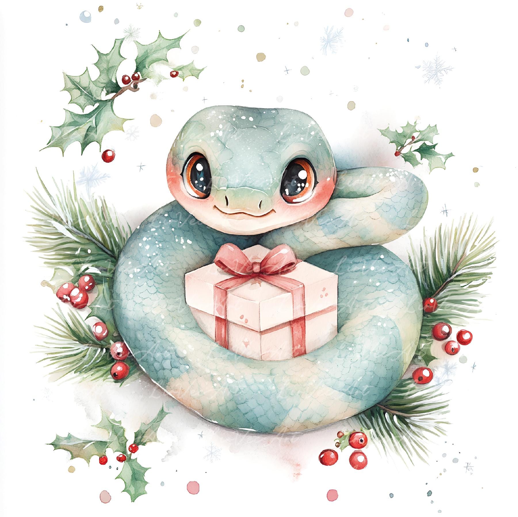 Cute Christmas Snake Clipart Set 10 Watercolor Snake Illustrations for ...