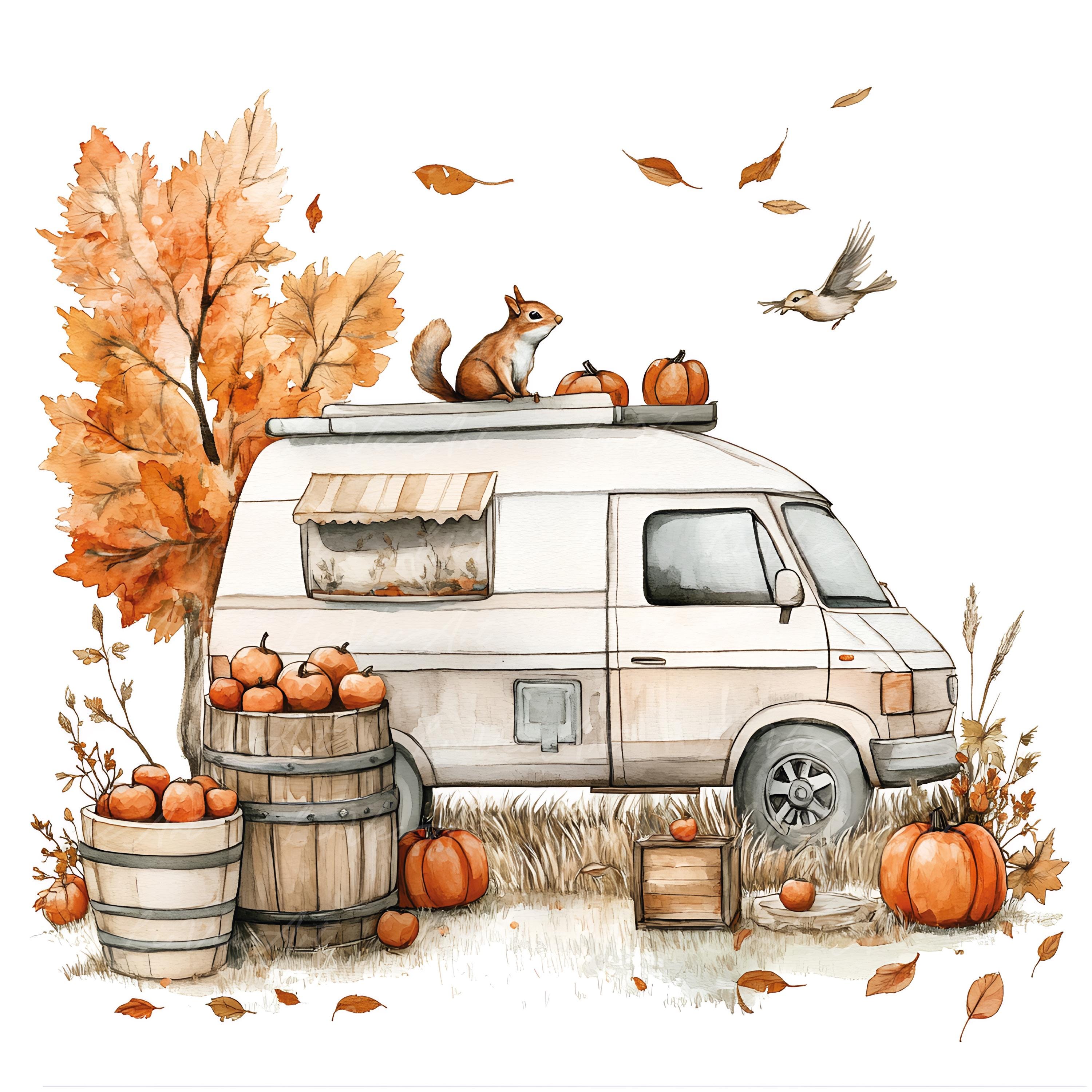 25 Watercolor Camper Van Clipart – Cozy Outdoor Landscapes & Seasonal ...