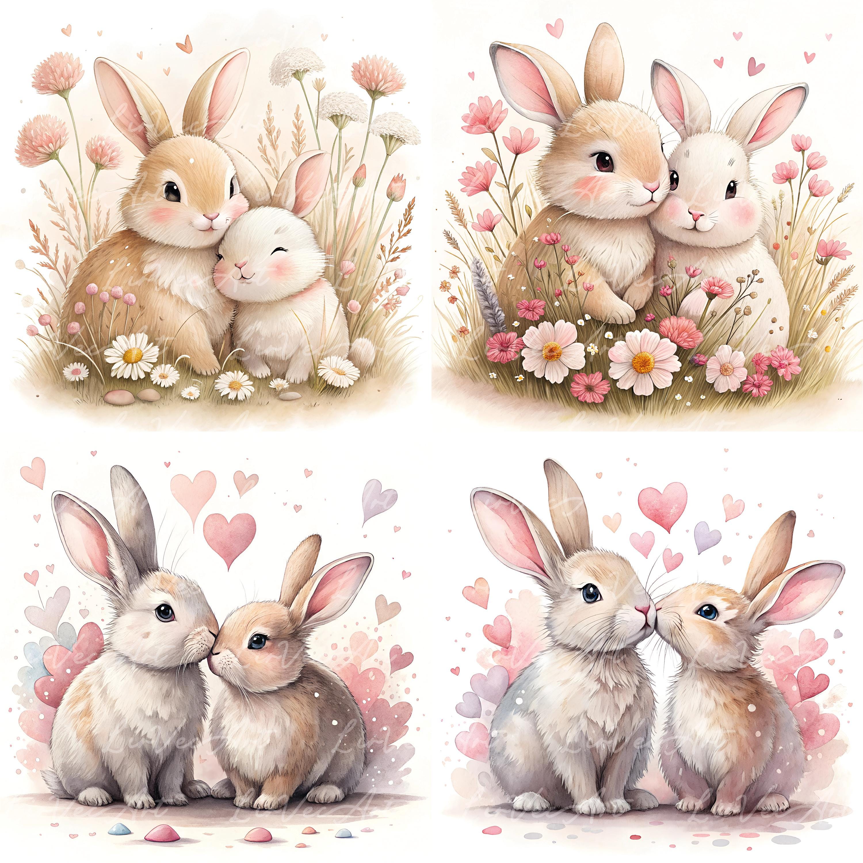 Watercolor Love Bunnies Clipart – 19 Romantic Bunny Couple ...