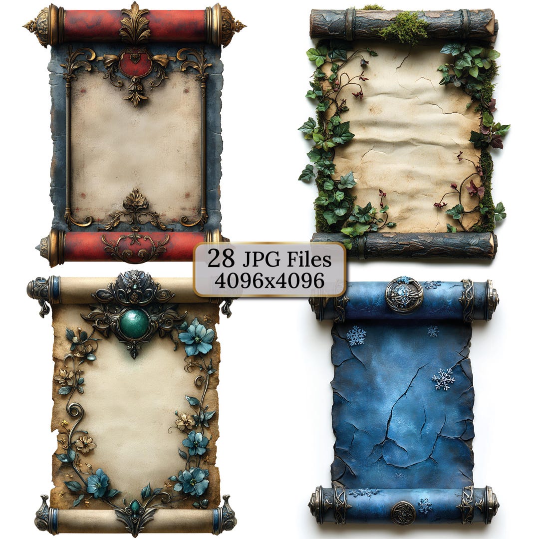 Magical Scroll Clipart Set – 28 Fantasy Vertical Scrolls With Ornate ...
