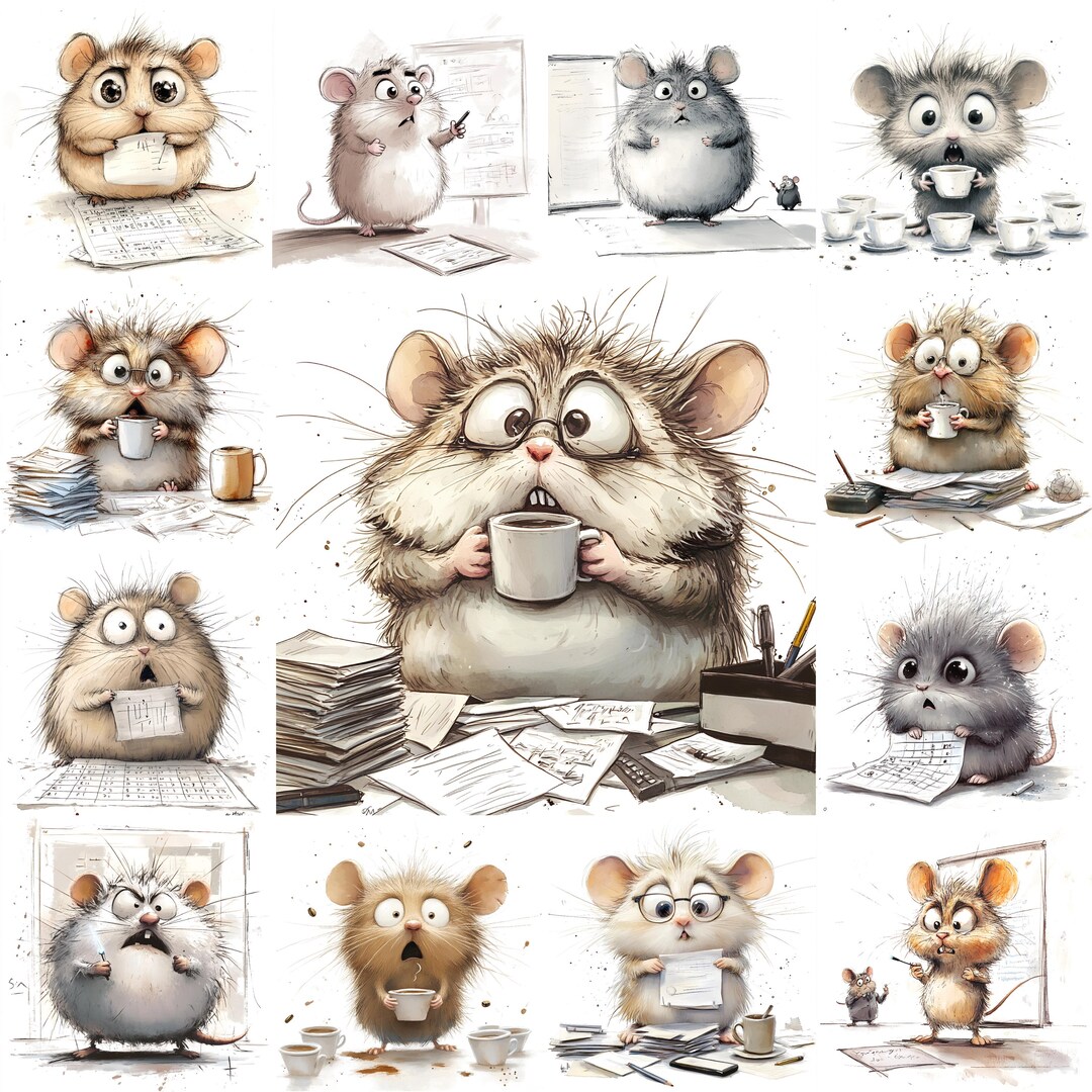 Whimsical Office Mice Clipart – 16 Funny Watercolor Business Mice | Digital Download | Greeting ...