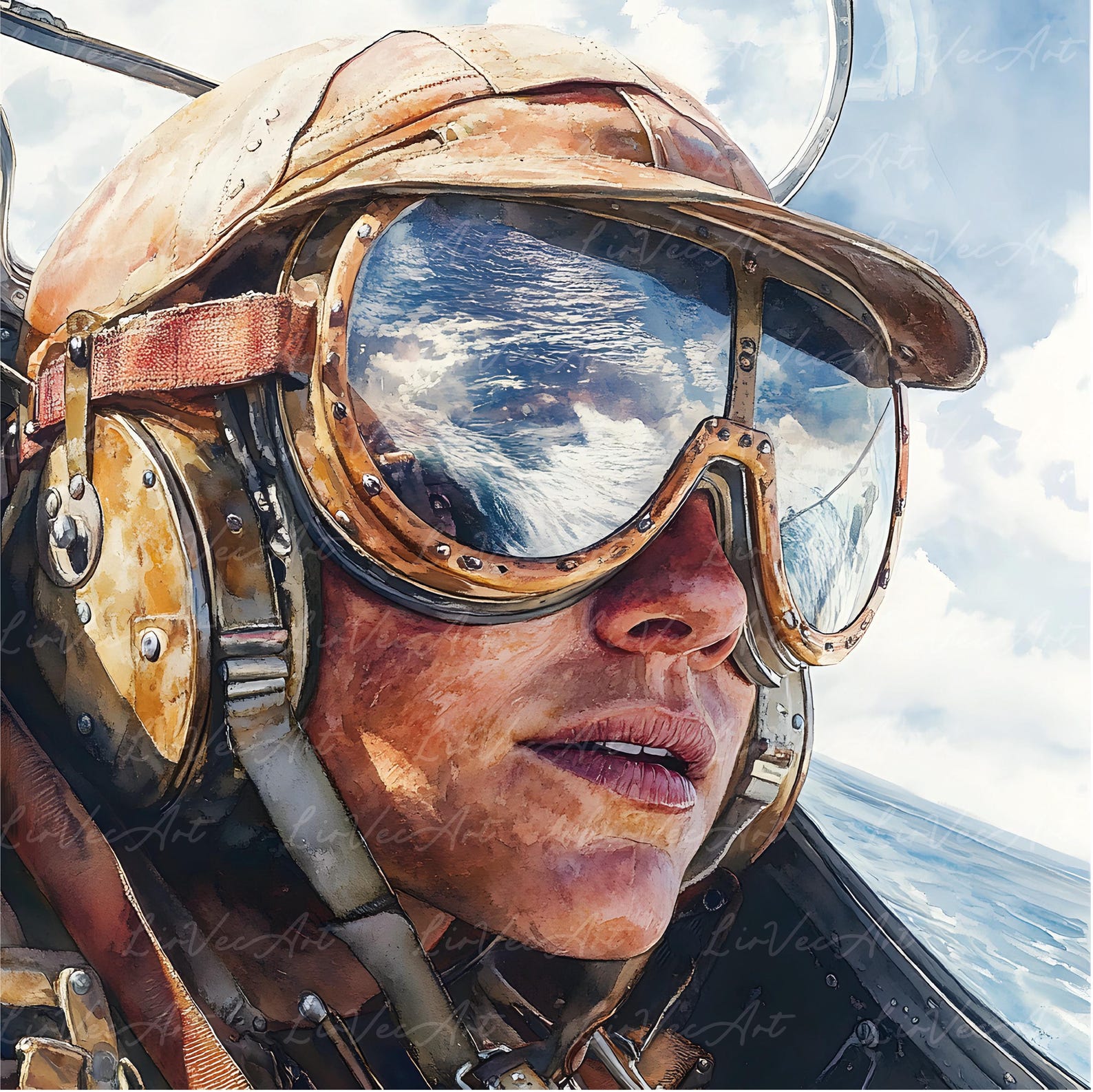 Aviator Reflections – 35 Realistic Watercolor Pilot & Sunglasses Art ...