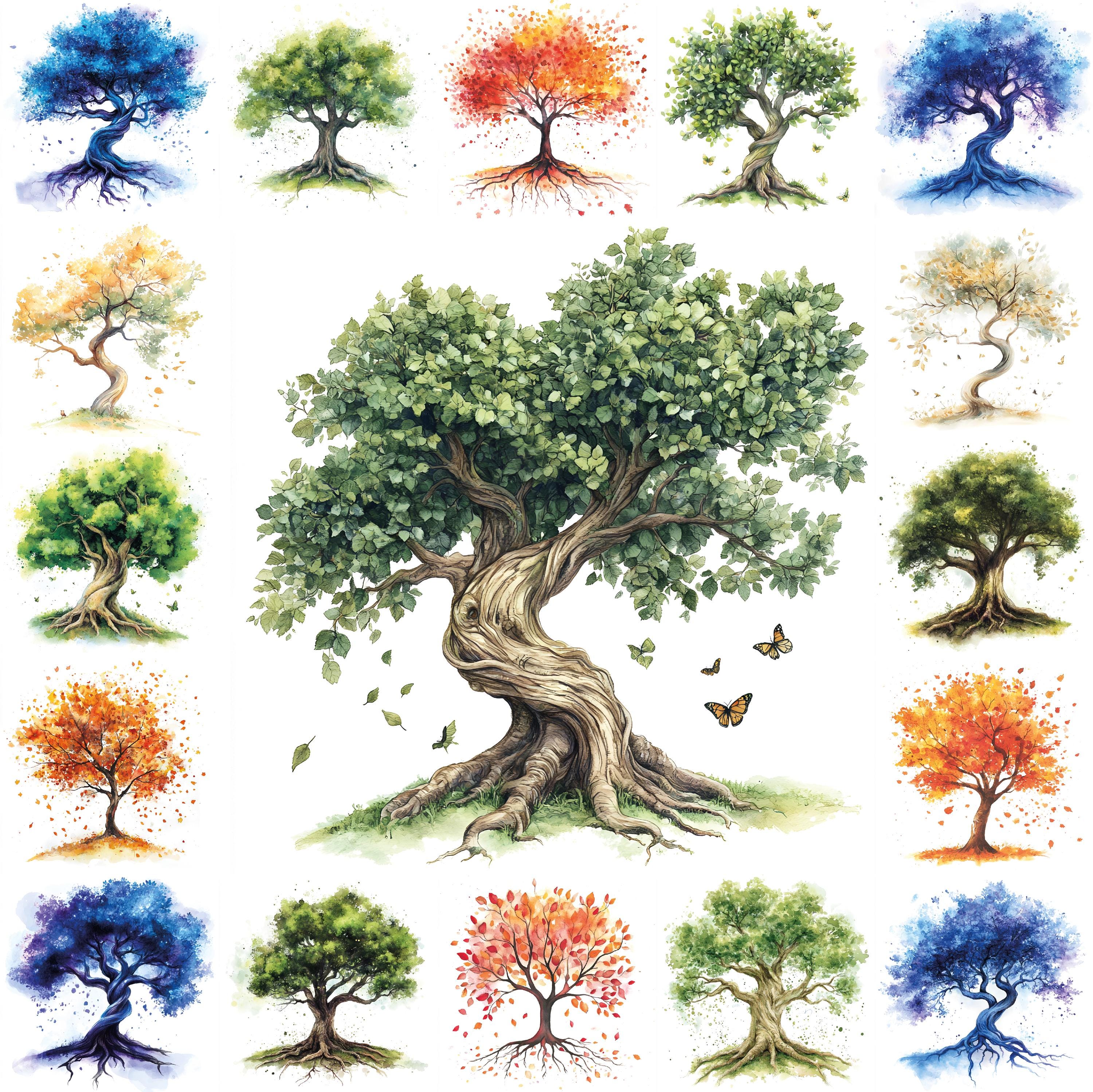 20 Watercolor Trees Clipart – Seasonal Tree Illustrations, Four Seasons ...