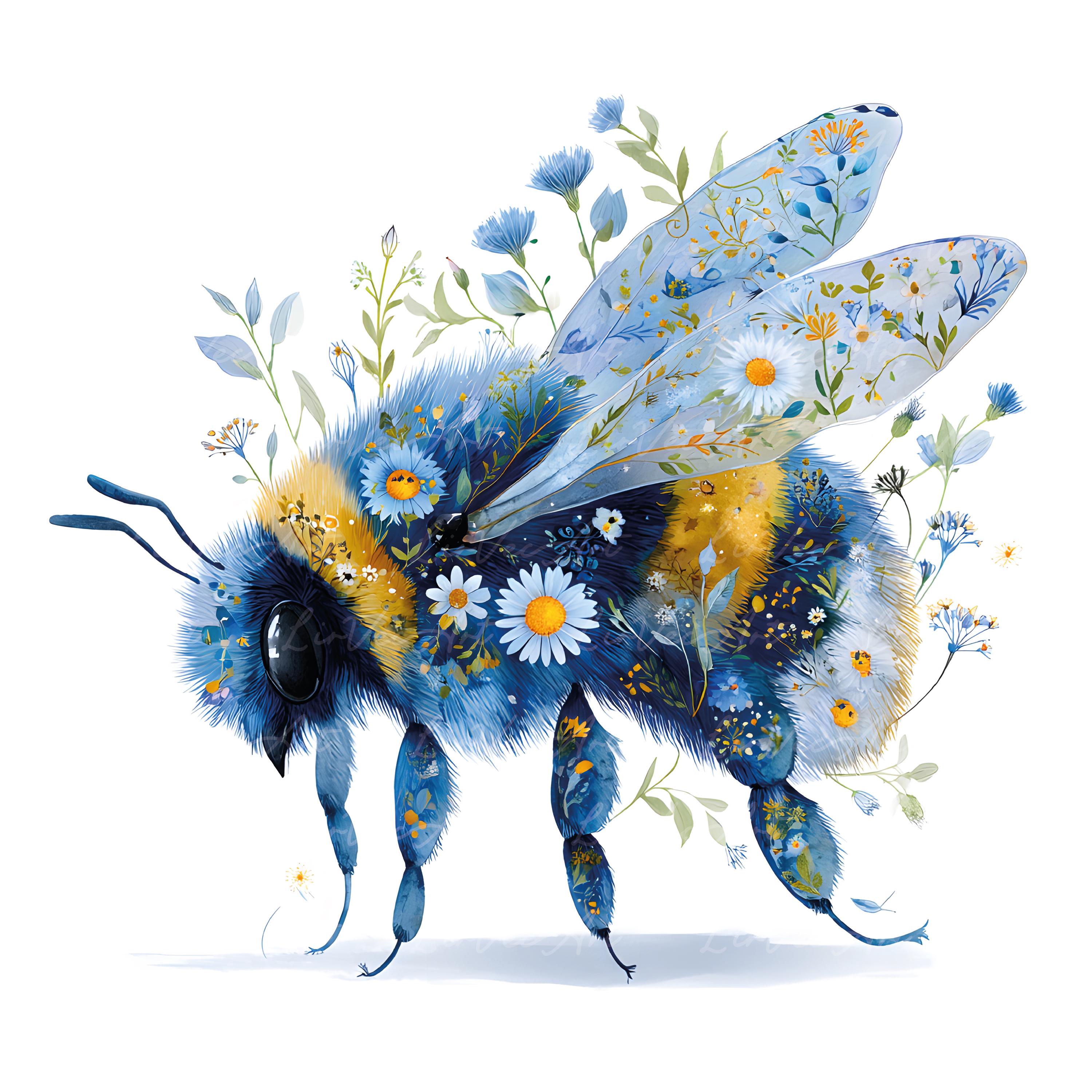 Bee & Bumblebee Clipart – 40 Watercolor Insects With Floral Patterns ...