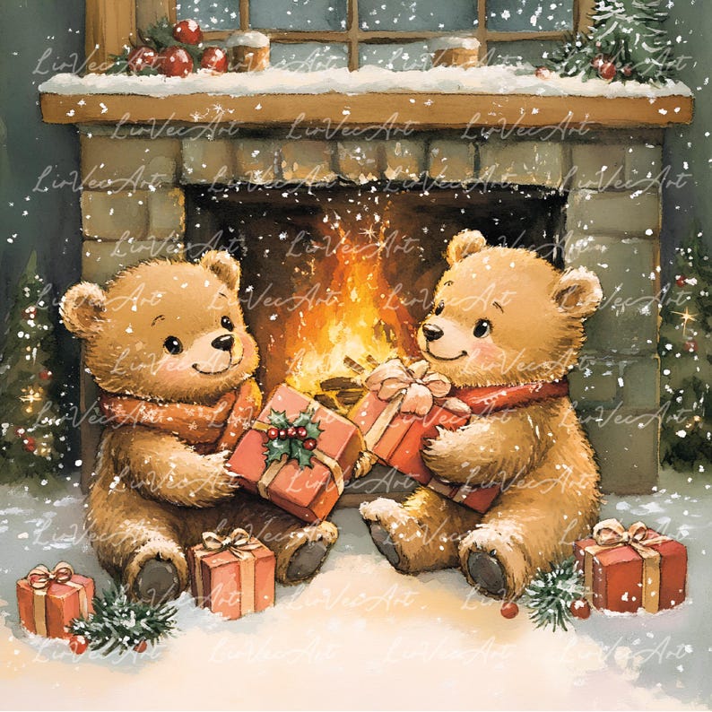 12 Bear Watercolor Christmas Clipart Set, Christmas Card, Printable ...