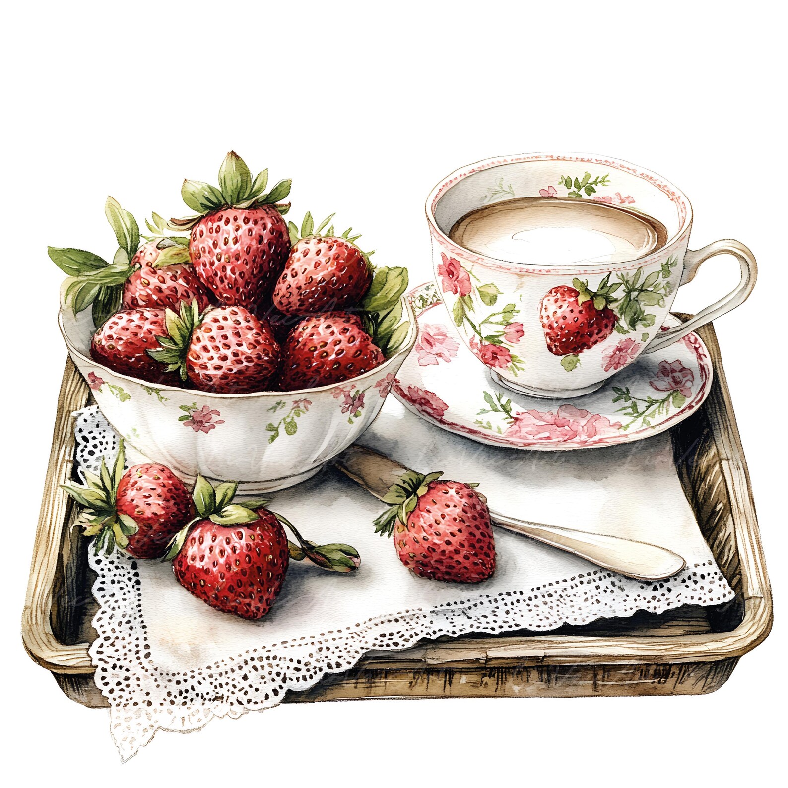 Shabby Chic Tea Clipart Set, 26 Watercolor Illustrations of Vintage Tea ...