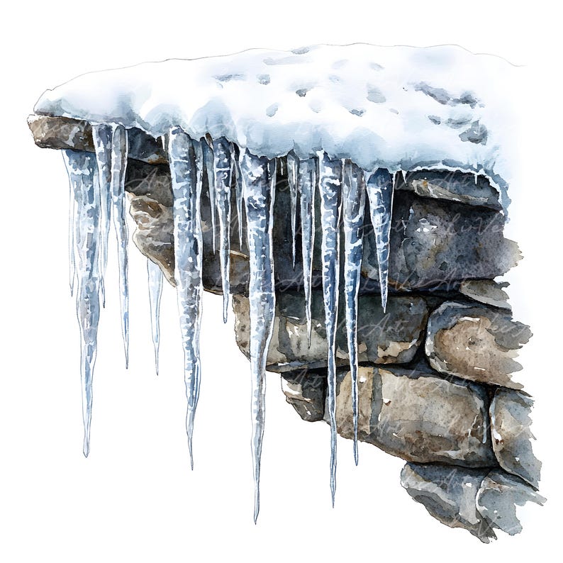 Watercolor Icicles Clipart Set – 45 Winter Frozen Roof, Snowy Branch ...