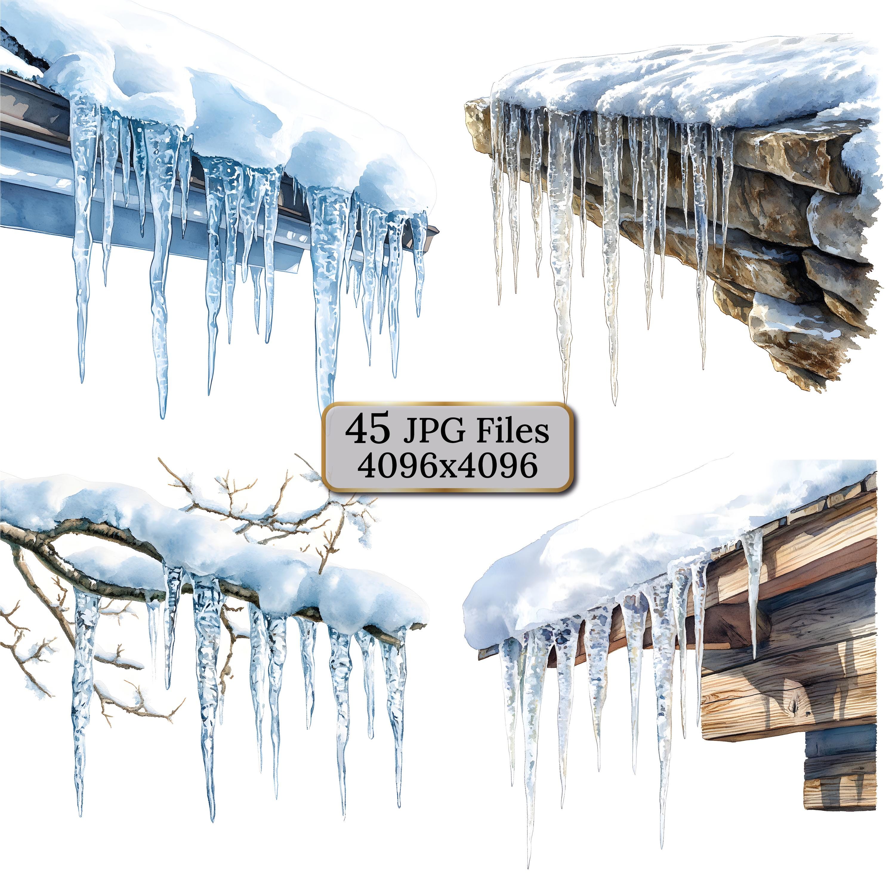 Watercolor Icicles Clipart Set – 45 Winter Frozen Roof, Snowy Branch ...