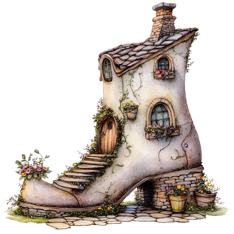 25 Whimsical Shoe House Cliparts – Fantasy Footwear Homes in Watercolor ...