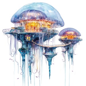 Underwater Fantasy Houses Clipart – 28 JPG Ocean Homes: Coral, Shell ...