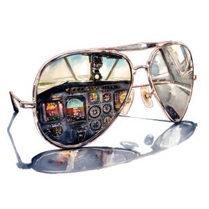 Aviator Reflections – 35 Realistic Watercolor Pilot & Sunglasses Art ...