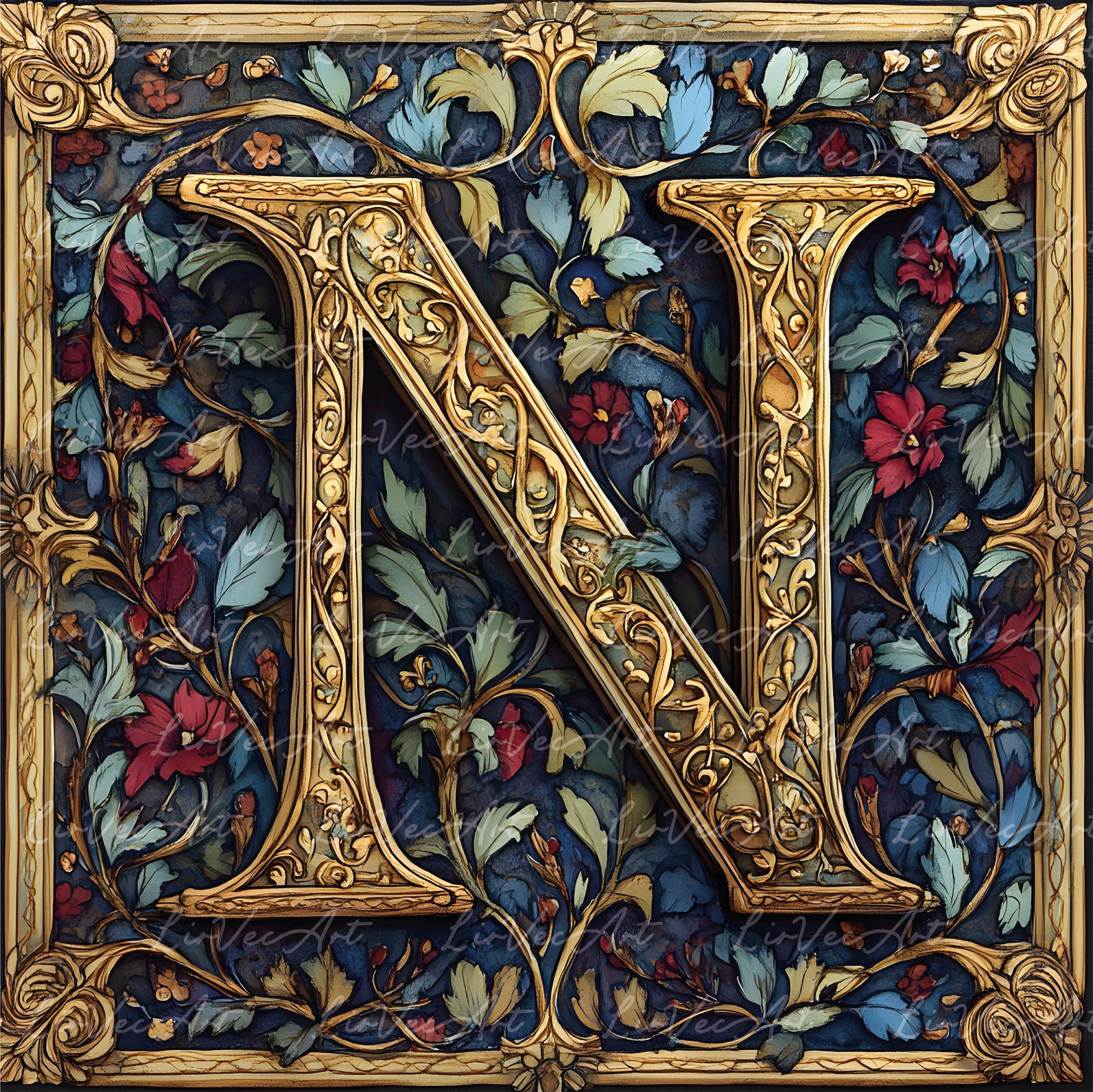 Illuminated Medieval Alphabet and Numbers – Ornate Gold Letters, Floral ...