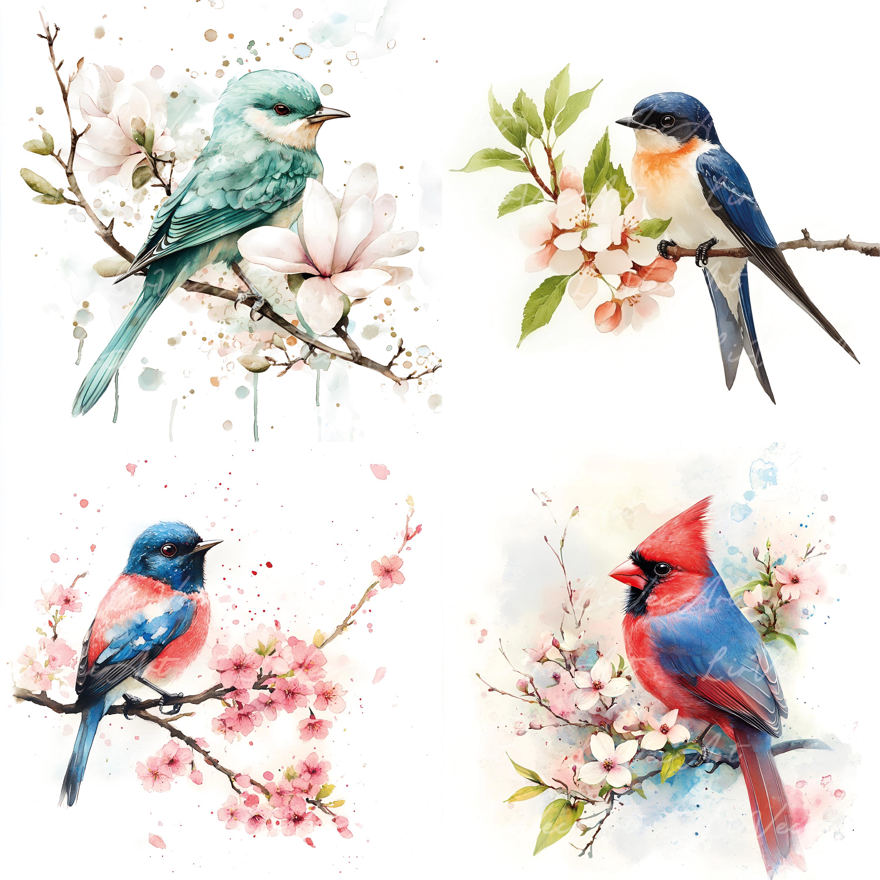 Watercolor Birds Clipart Set - 25 High-resolution Illustrations ...