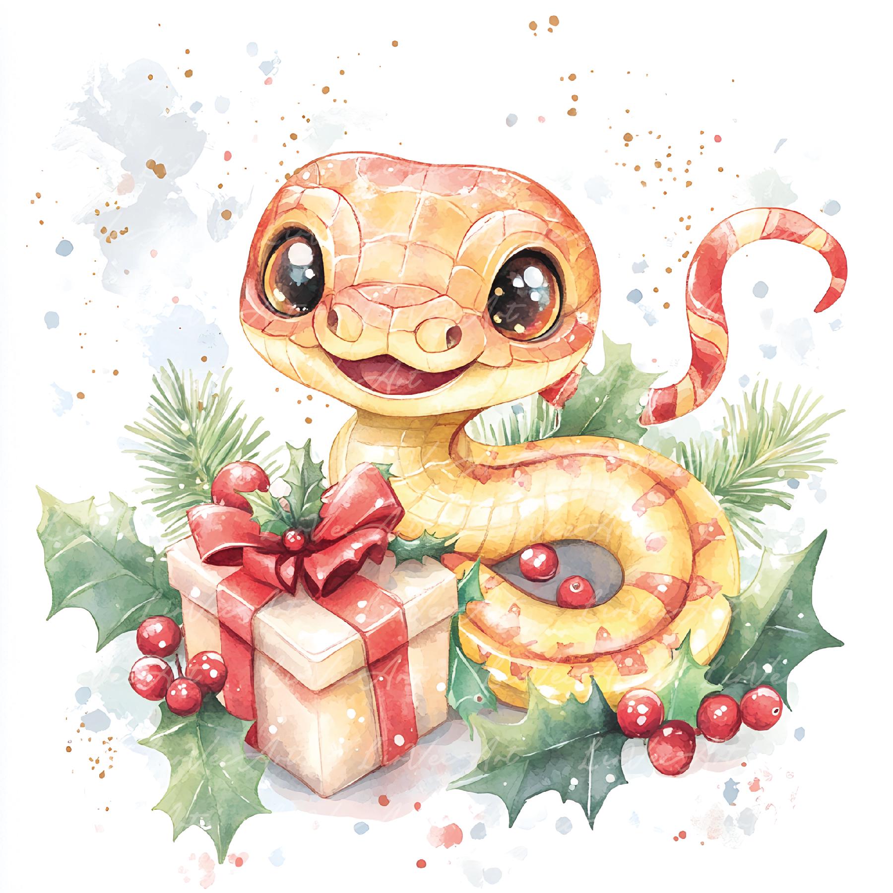 Cute Christmas Snake Clipart Set 10 Watercolor Snake Illustrations for ...