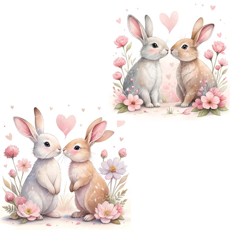 Watercolor Love Bunnies Clipart – 19 Romantic Bunny Couple ...