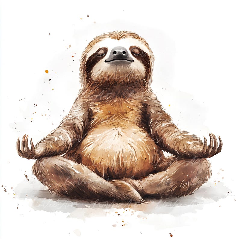 Relaxing Yoga Sloths Clipart – Funny Zen Sloth Illustrations, Yoga ...