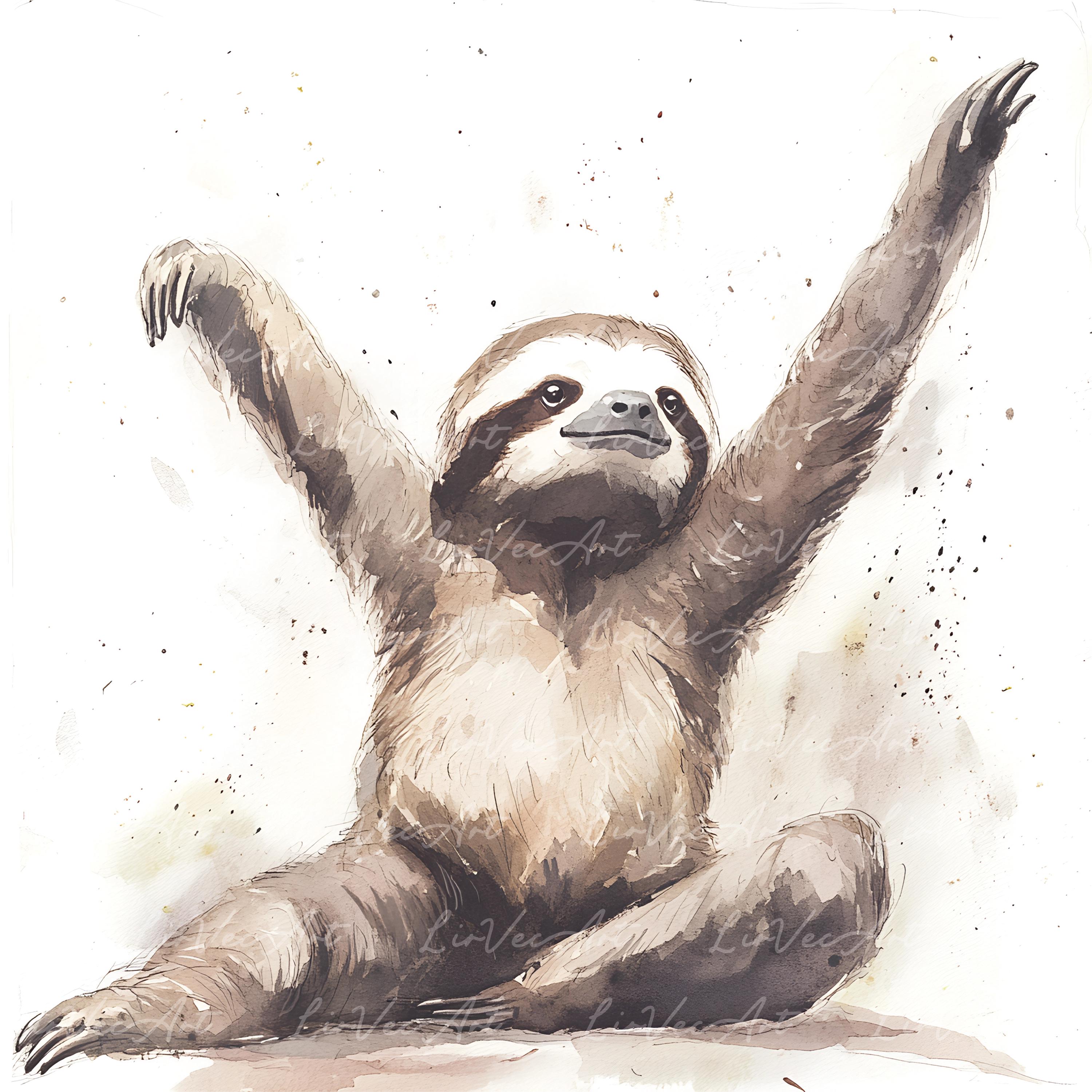 Relaxing Yoga Sloths Clipart – Funny Zen Sloth Illustrations, Yoga ...