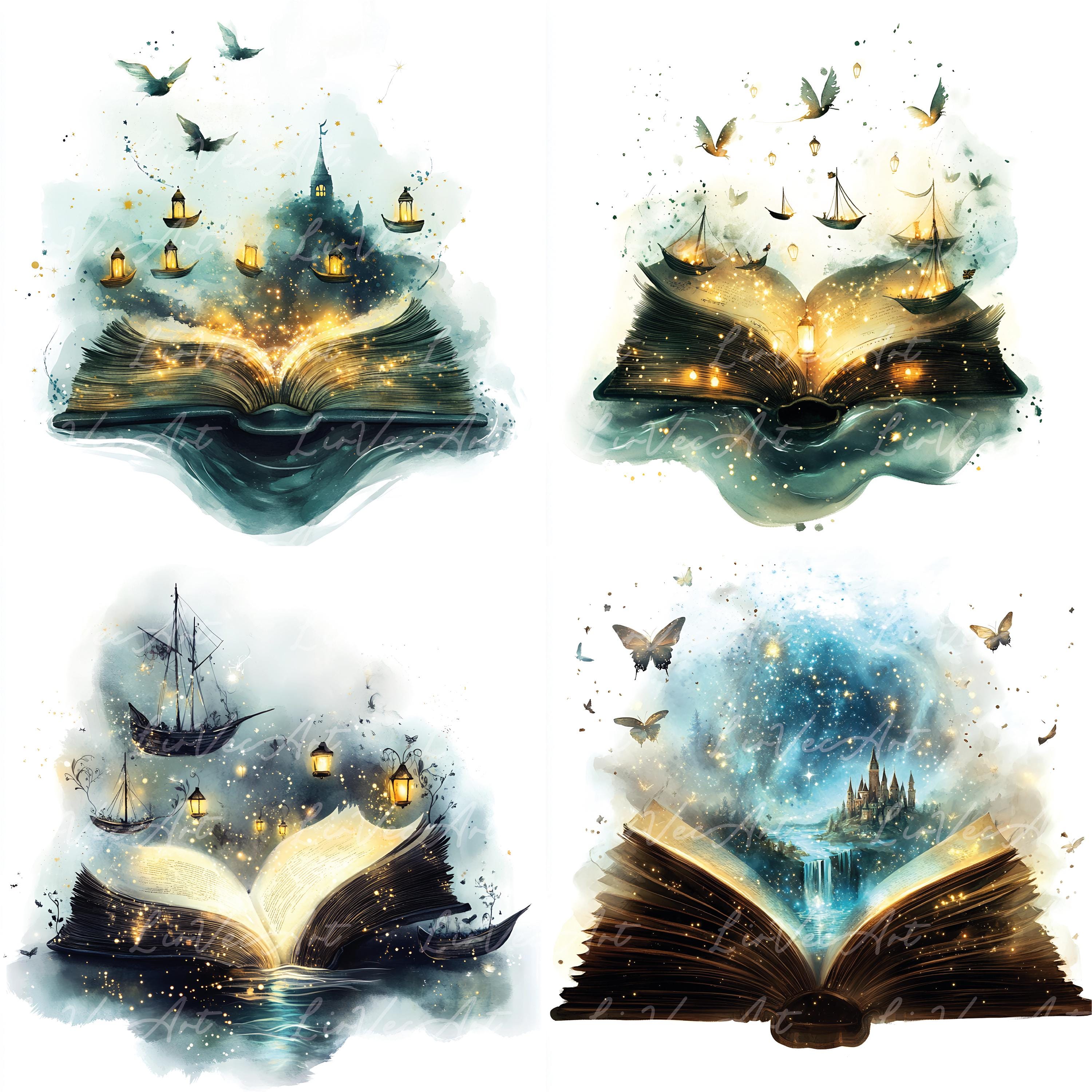 20 Enchanted Fantasy Books – Magical Storybook Clipart, Watercolor Open ...