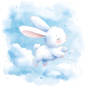 25 Cloud Bunny Clipart, Watercolor Cute Rabbits Made of Clouds and Moon ...
