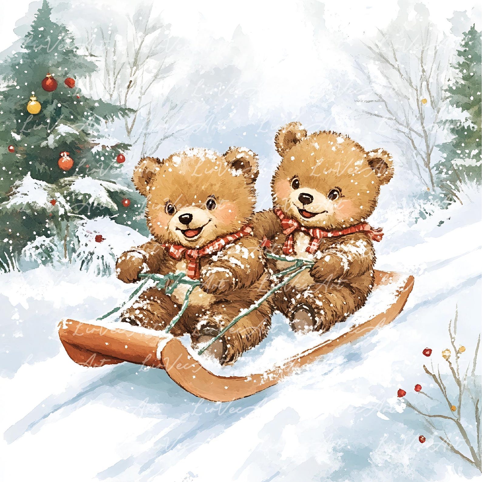 12 Bear Watercolor Christmas Clipart Set, Christmas Card, Printable ...