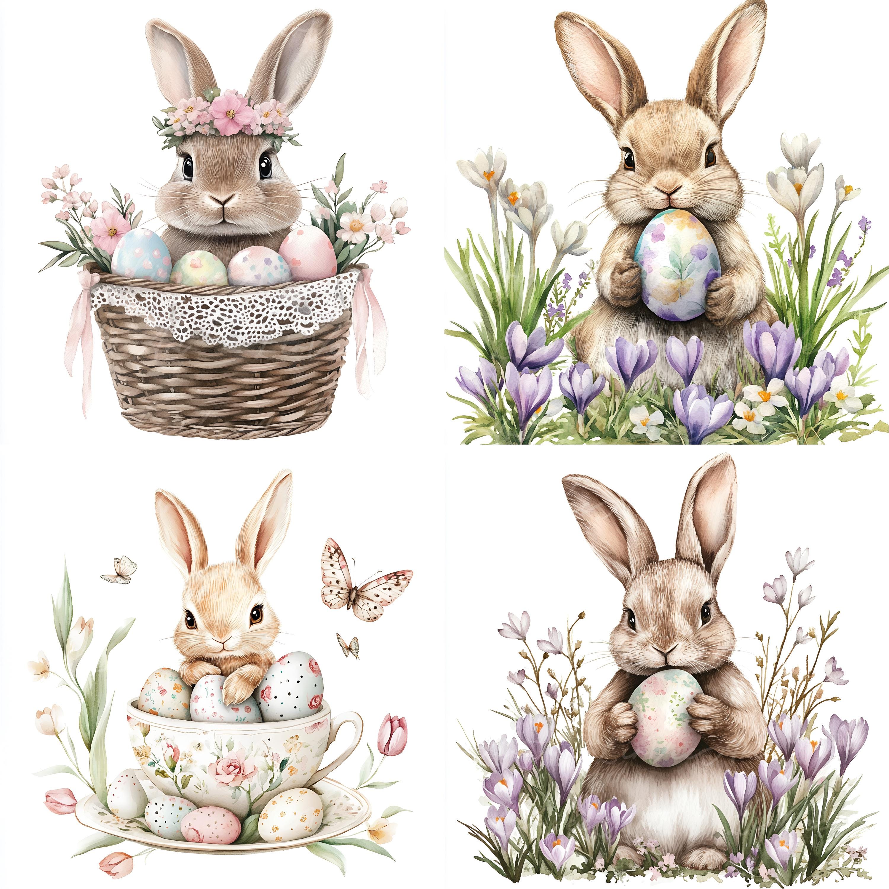 22 Watercolor Easter Bunny Clipart Set, Cute Rabbit Illustrations With ...