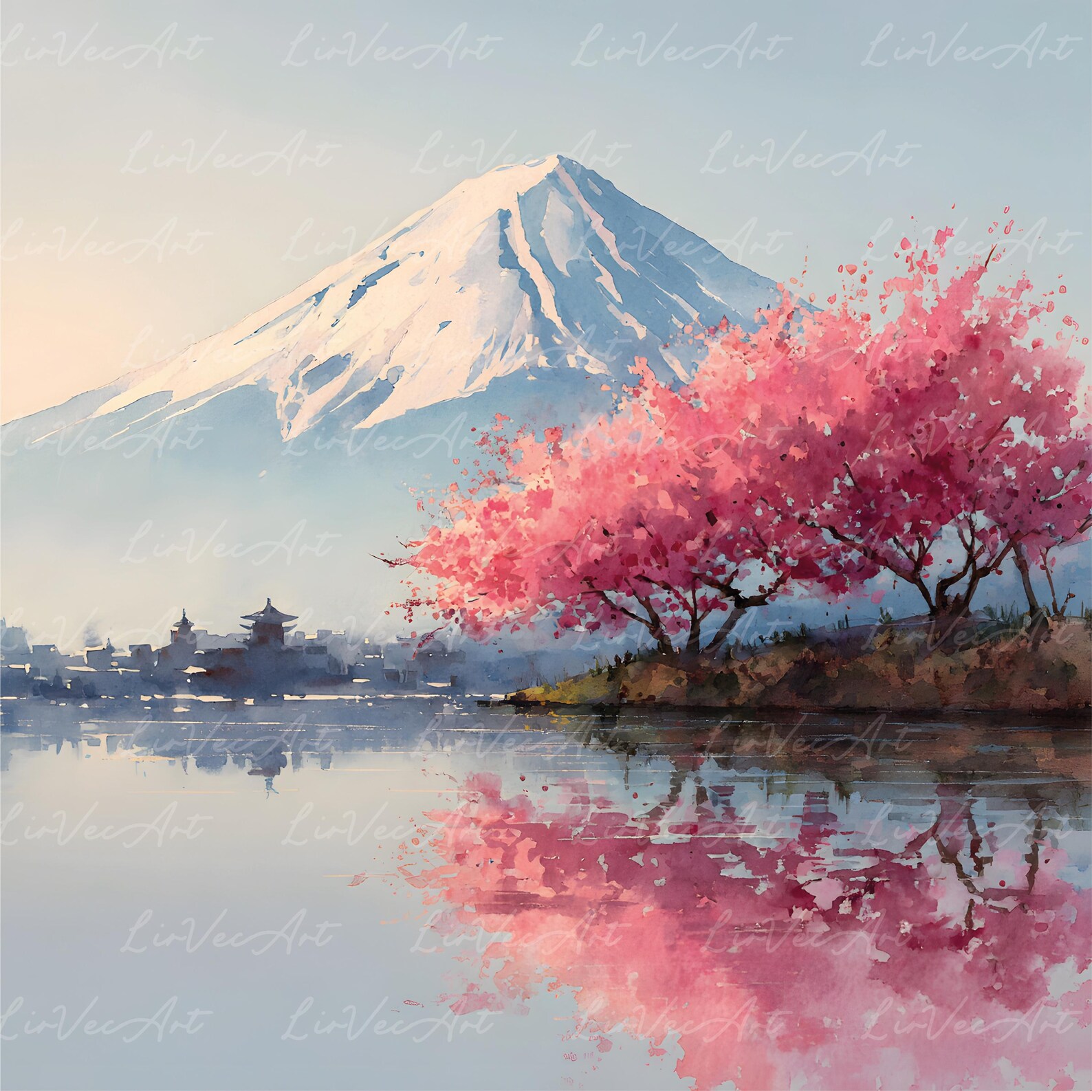 Japanese Landscape Watercolor Clipart – 33 Scenic Japan Views With ...