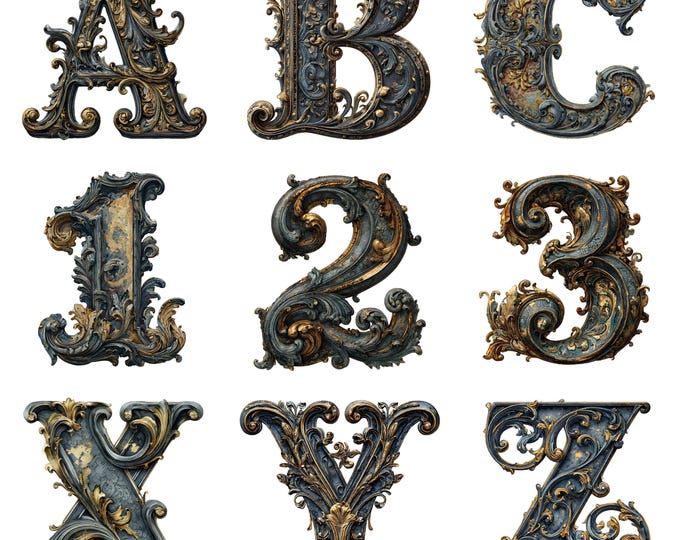 Victorian Forged Metal Alphabet With Ornate Scrollwork & Antique Gold ...