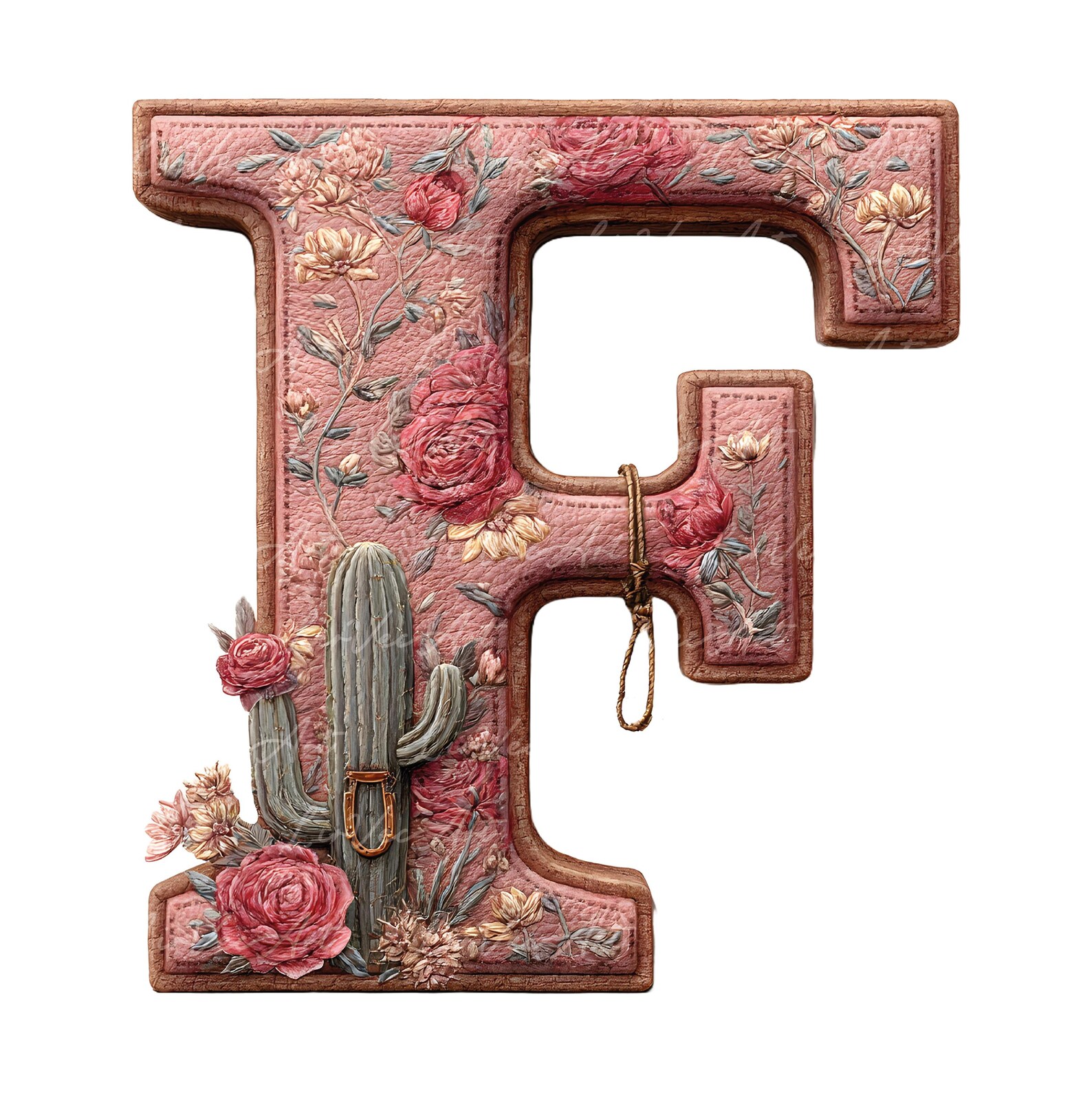 Cowgirl Western Floral Alphabet Clipart, Pink Tooled Leather Letters A ...