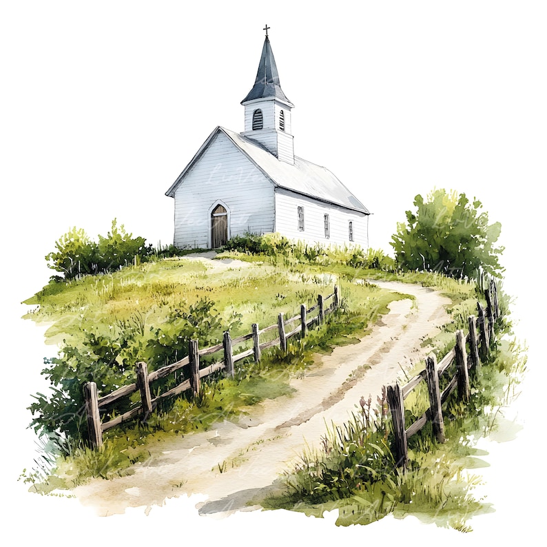 Watercolor Country Churches Clipart Set – 33 Rustic American Church ...