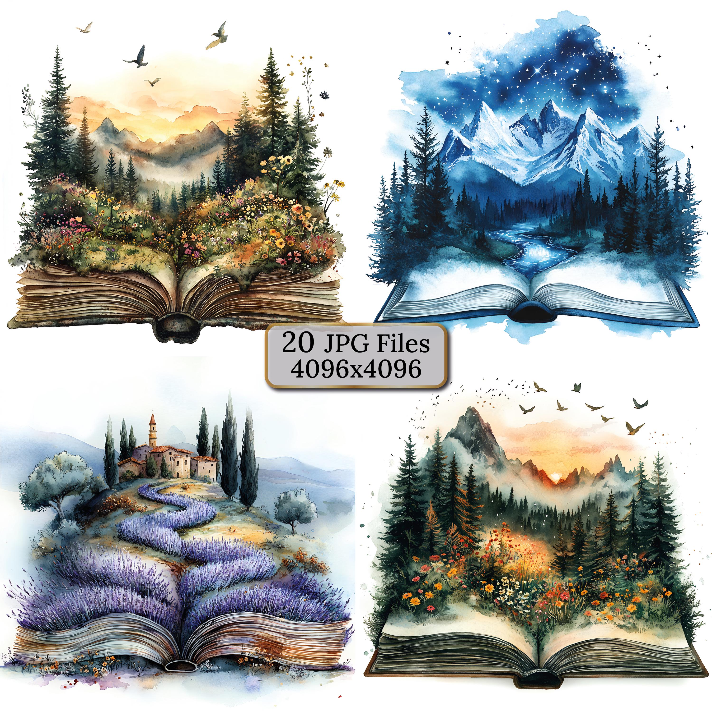 Enchanted Storybook Clipart, 20 Watercolor Open Book Illustrations With ...
