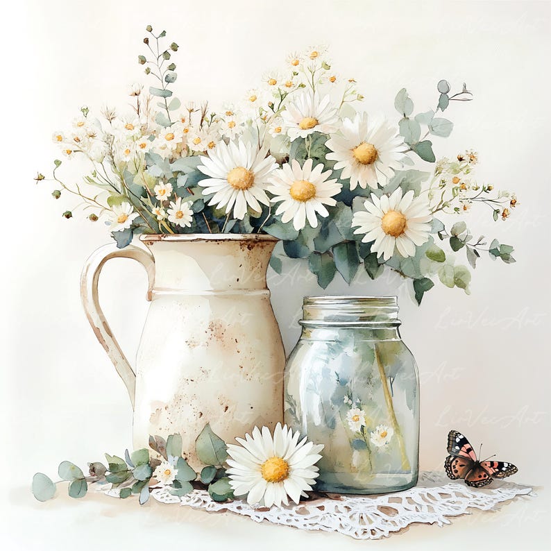 Shabby Chic Flower Bouquet Clipart – 25 Rustic Watercolor Floral ...