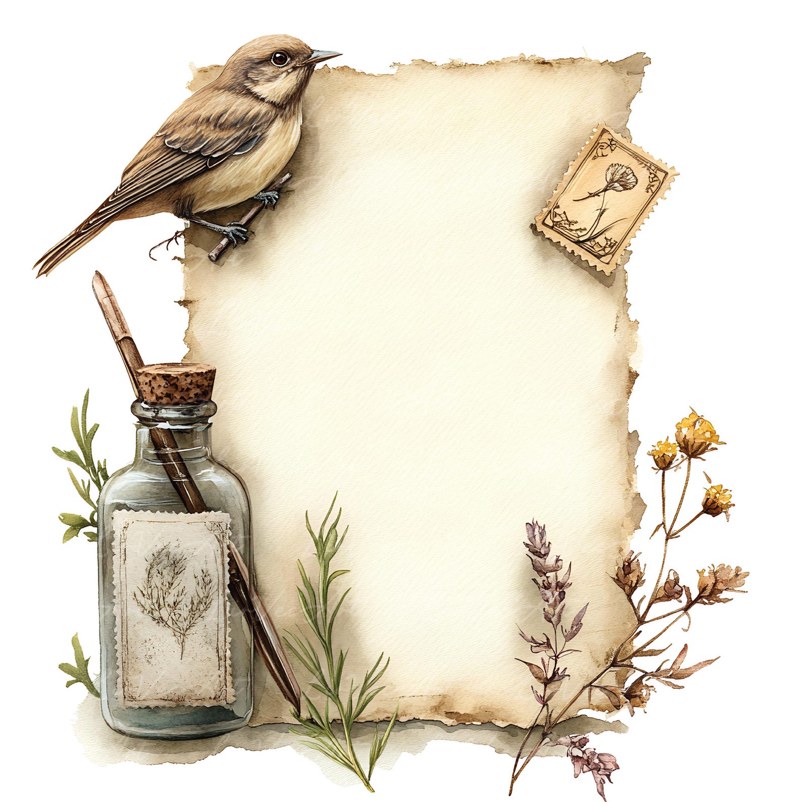 Vintage Writing Clipart Set – 24 Watercolor Illustrations of Aged Paper ...