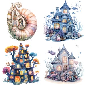 Underwater Fantasy Houses Clipart – 28 JPG Ocean Homes: Coral, Shell ...