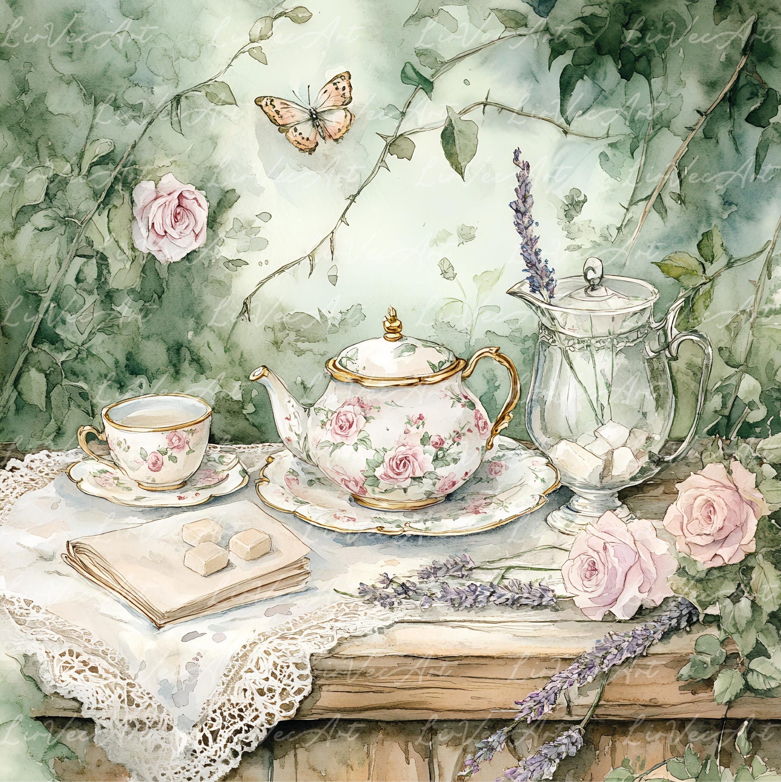 Shabby Chic Tea Set Clipart - 20 Watercolor Vintage Illustrations ...