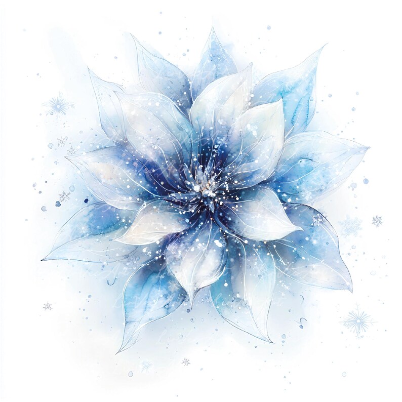18 Ice Flower Clipart Bundle - Watercolor Frosted Flowers, Digital ...