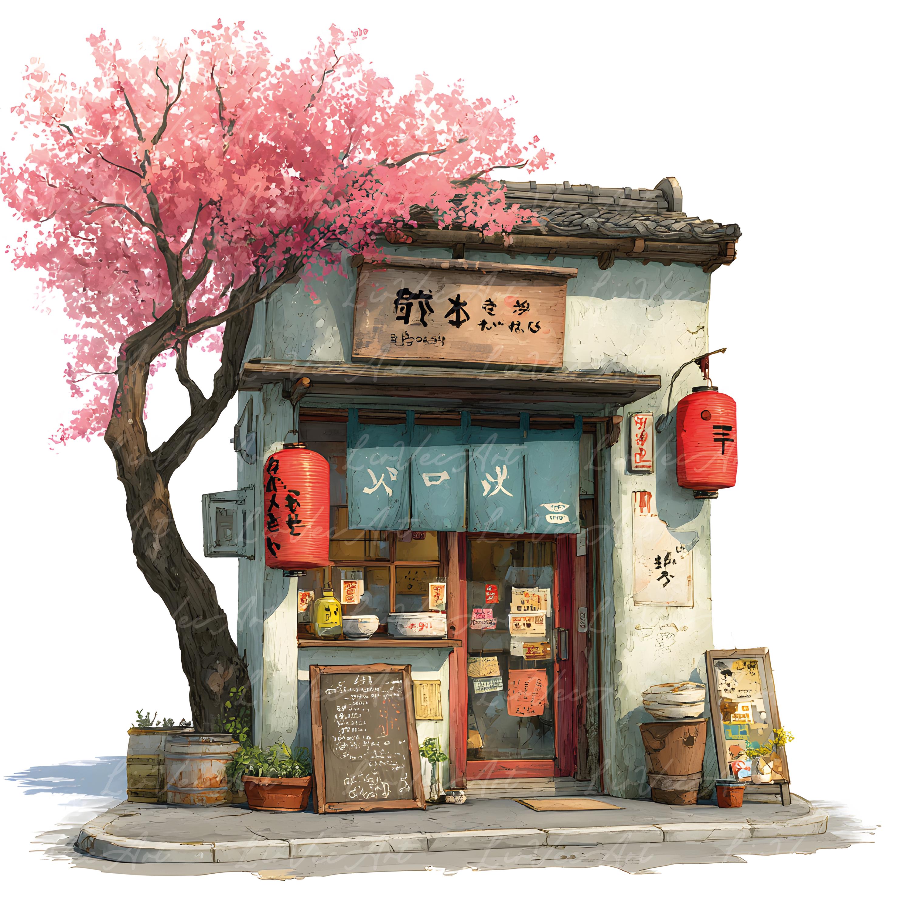Kawaii Japanese Shop Clipart – 28 Anime-style Watercolor Storefronts ...