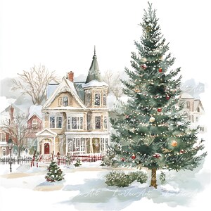 10 Watercolor Christmas Village Clipart Set, Christmas Card Art ...