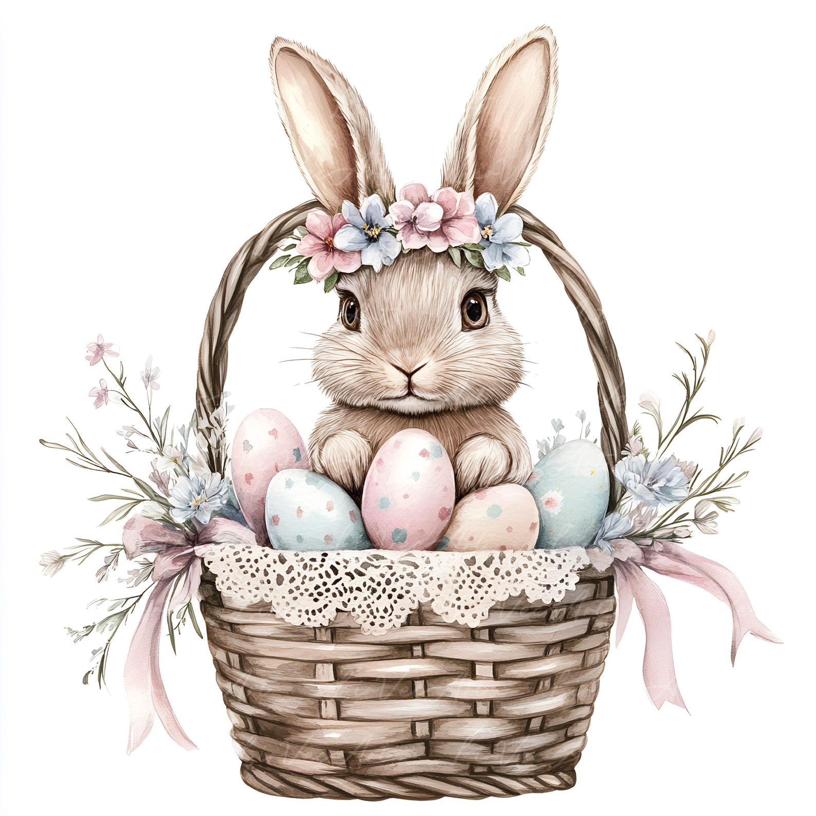 22 Watercolor Easter Bunny Clipart Set, Cute Rabbit Illustrations With ...