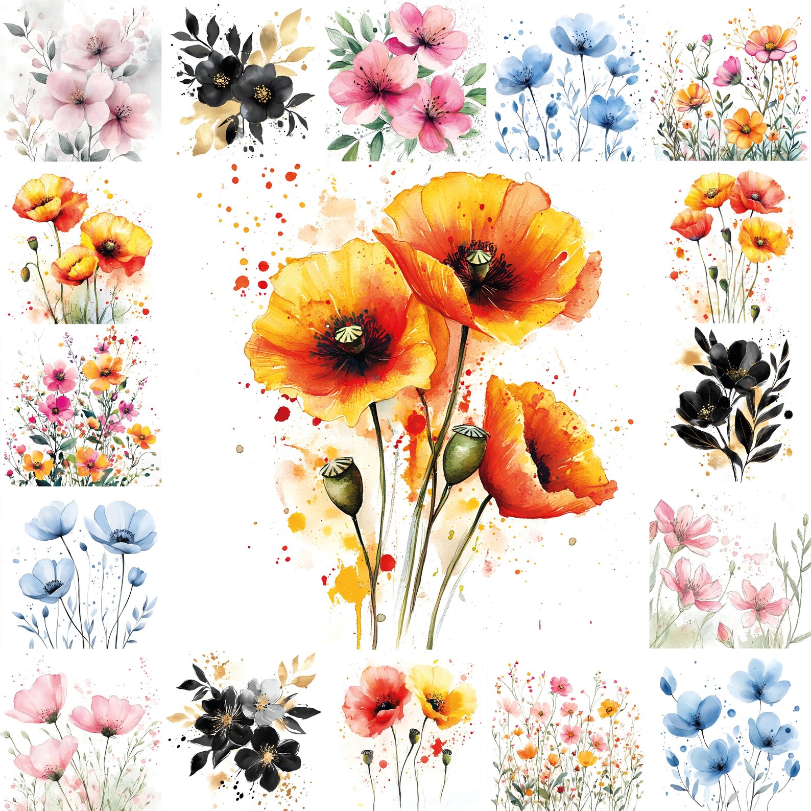 Watercolor Flower Clipart Bundle 20 High Resolution Floral ...