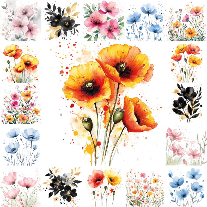 Watercolor Flower Clipart Bundle 20 High Resolution Floral ...