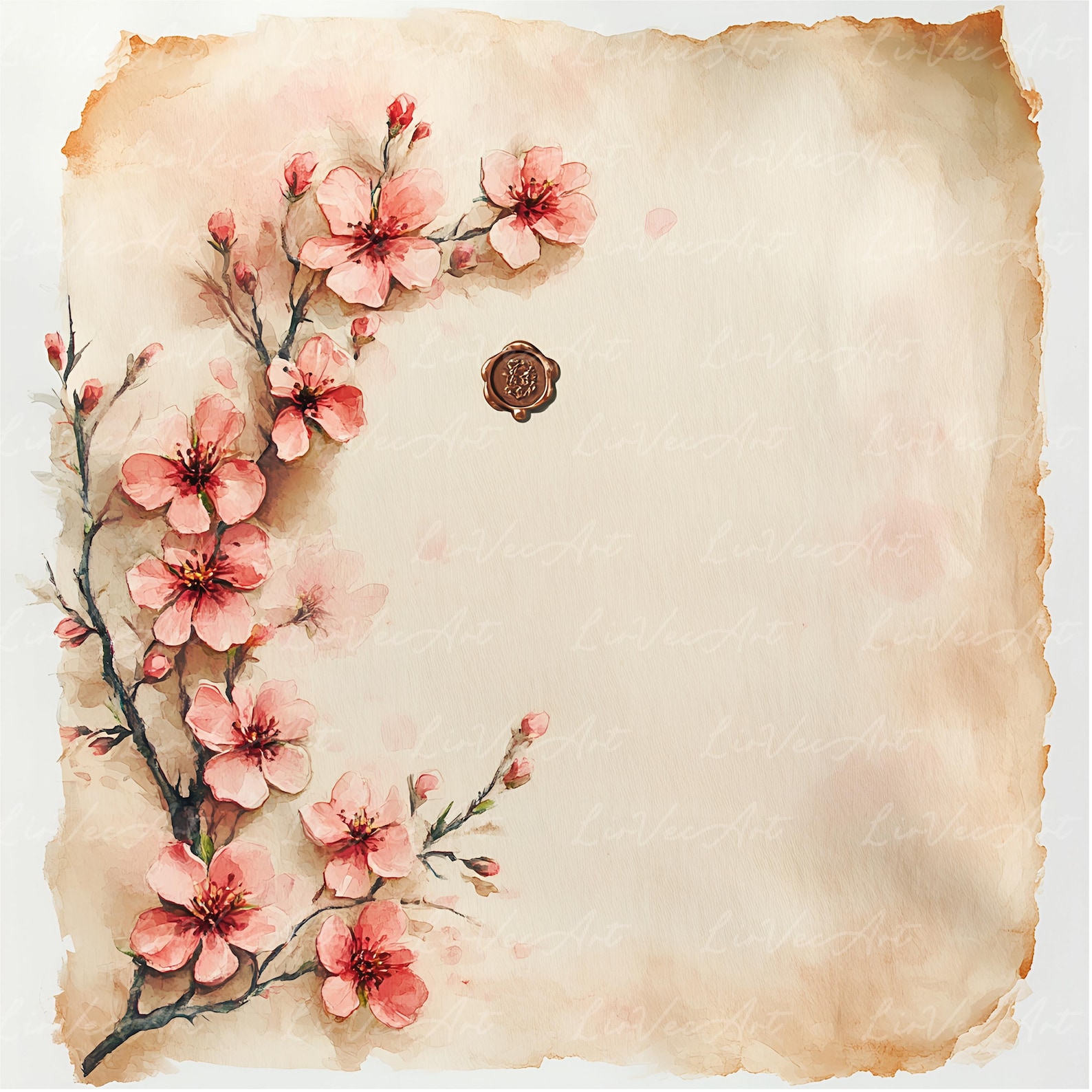 Vintage Paper, Writing Clipart, 19 Watercolor Pages With Bottles, Feathers, Flowers, Burnt Edges ...