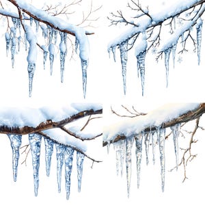 Watercolor Icicles Clipart Set – 45 Winter Frozen Roof, Snowy Branch ...