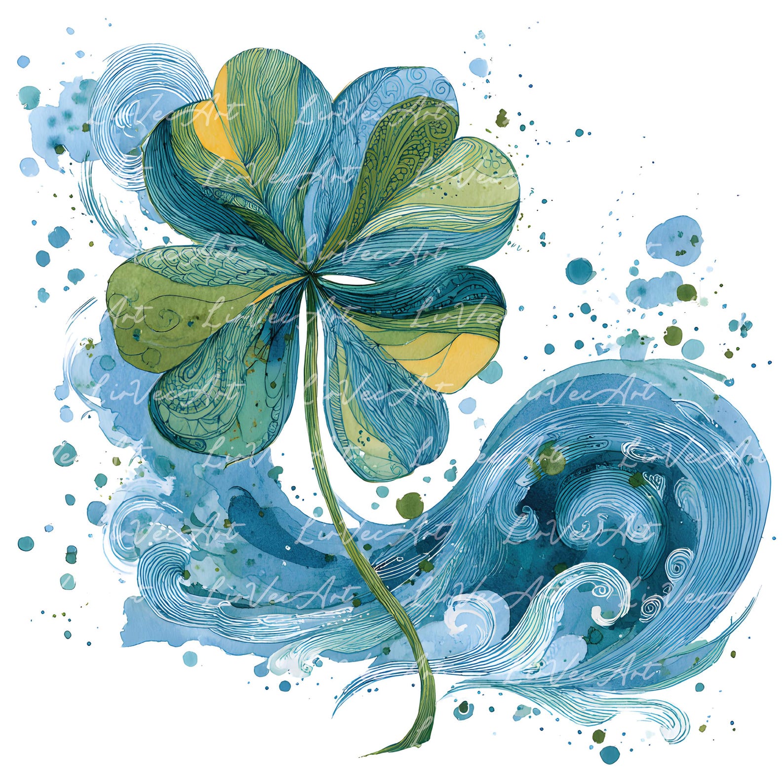 Clover Leaf Clipart Bundle – 33 Watercolor Four-leaf and Three-leaf ...