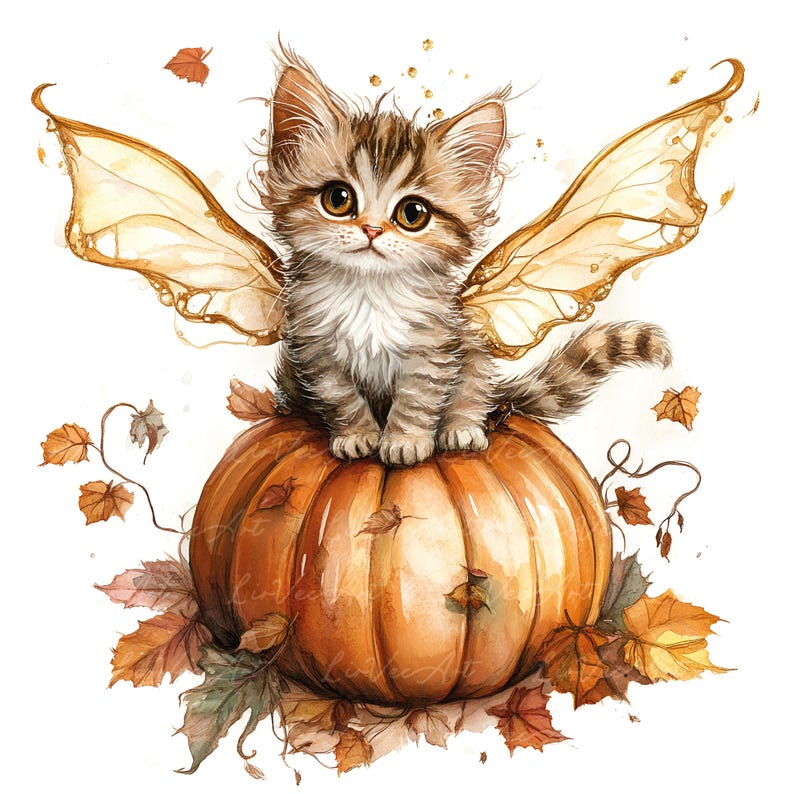 24 Watercolor Seasonal Kittens Clipart – Cute Cat Illustrations for ...