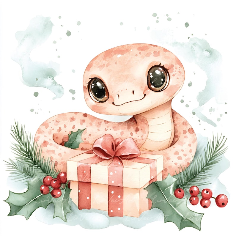 Cute Christmas Snake Clipart Set 10 Watercolor Snake Illustrations for ...