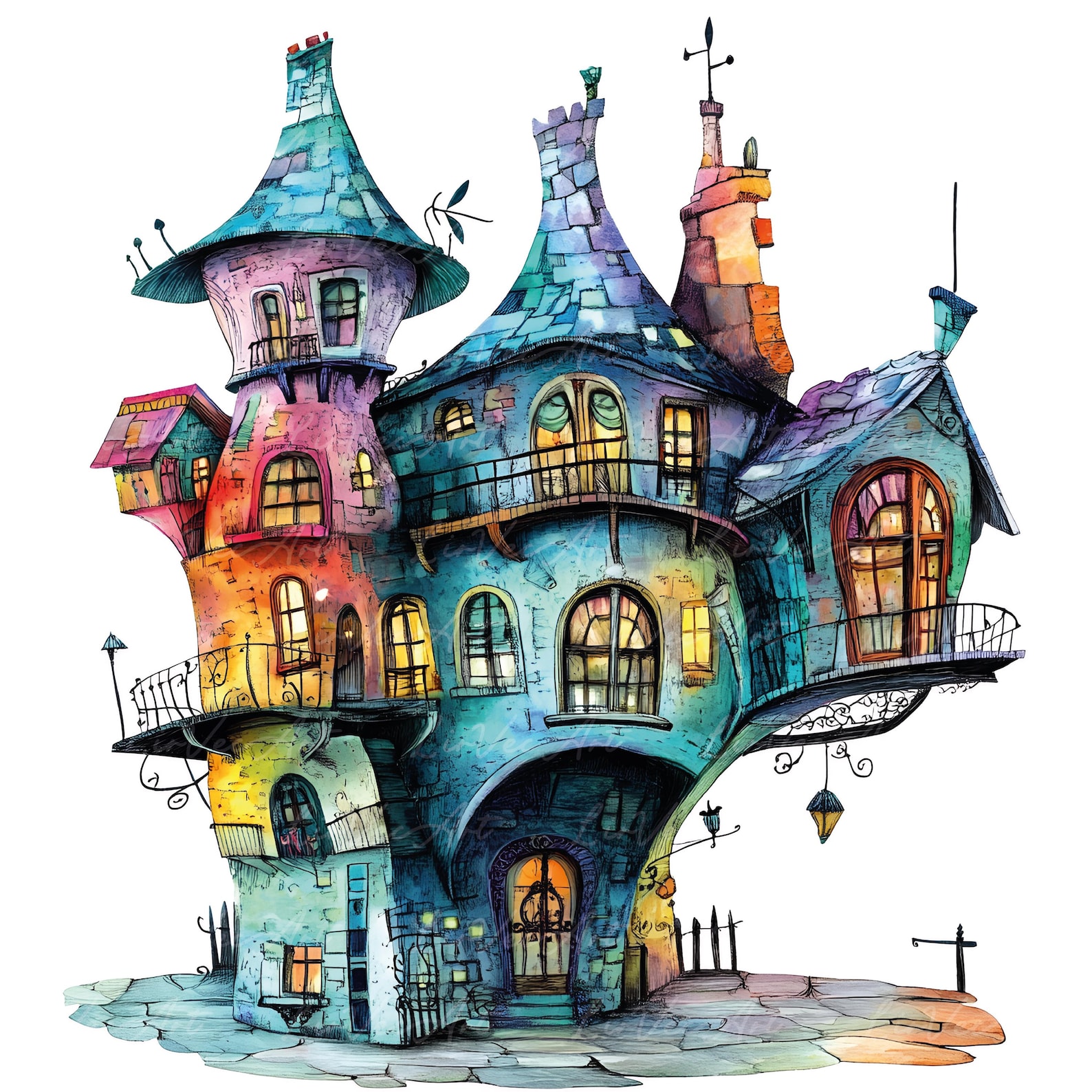 Whimsical Fantasy Houses Clipart – 28 Colorful Cartoon Buildings With ...