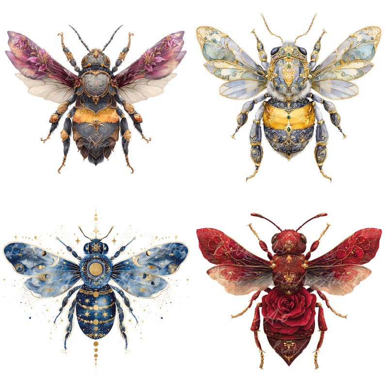 Bee Bumblebee Clipart, 26 Watercolor Insects & Floral Patterns, Ornate ...