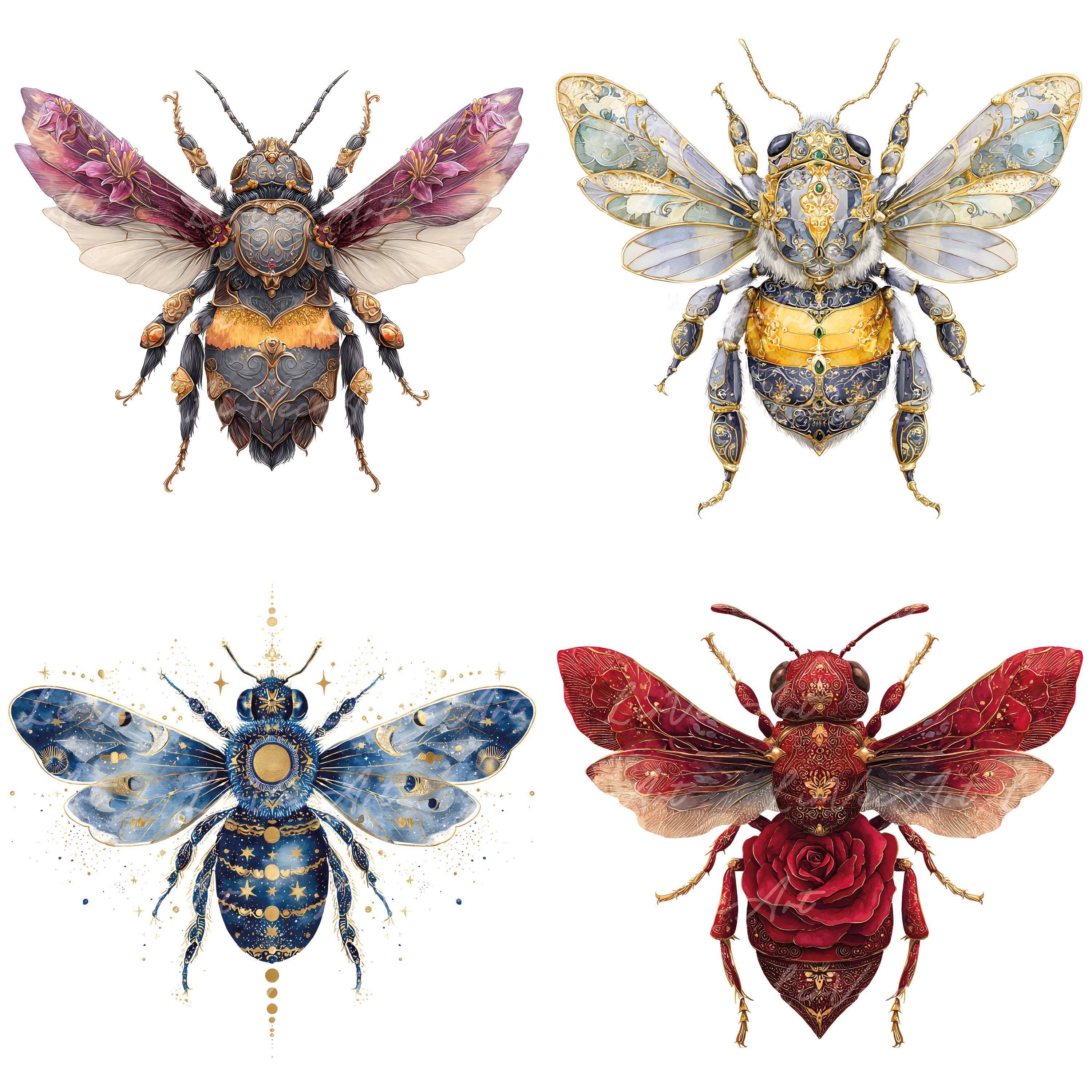 Bee Bumblebee Clipart, 26 Watercolor Insects & Floral Patterns, Ornate ...