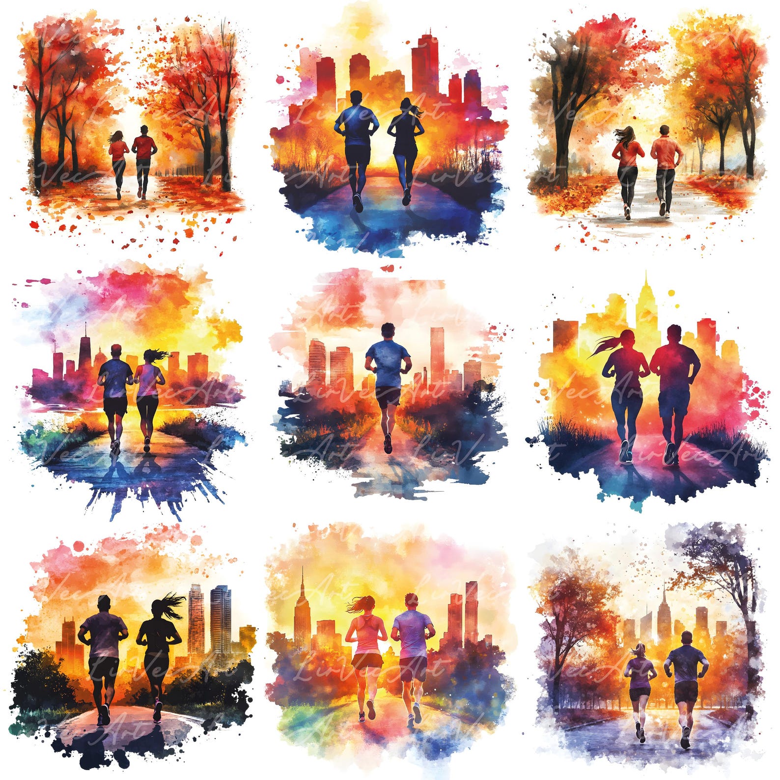 Running People Watercolor Clipart Set – 30 Sport Illustrations, Fitness ...