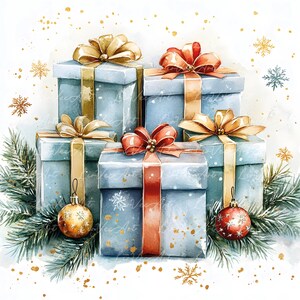 40 Christmas Gifts Watercolor Clipart, Holiday Presents, Festive Boxes ...